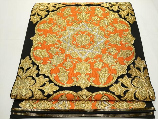 平和屋着物●西陣　川島織物　六通柄　本袋帯　花唐草文　黒地　金銀糸　正絹　逸品　CAAX7505hy