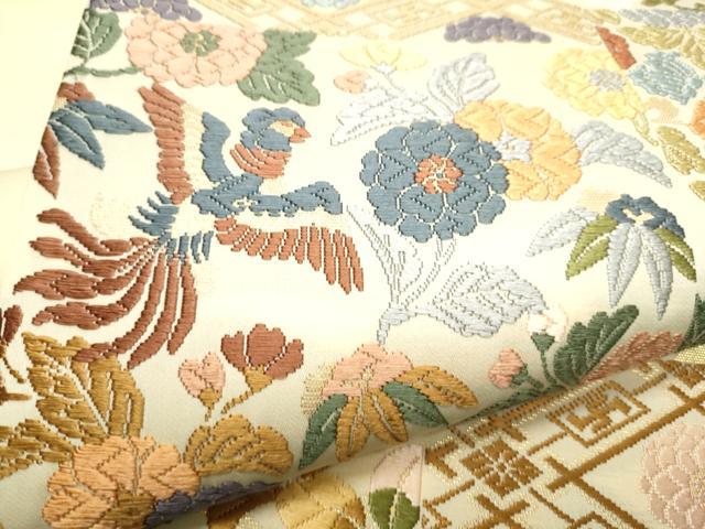 平和屋着物○六通柄袋帯 唐織 鳳凰草花文 金糸 正絹 逸品 CAAX7511hy