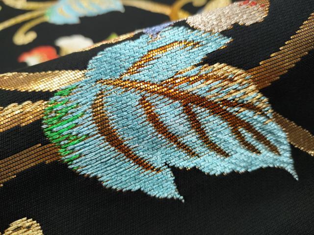 平和屋着物○六通柄 本袋帯 名物唐花文 黒地 金糸 正絹 逸品