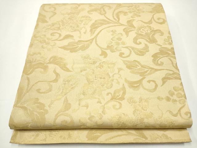 平和屋着物●六通柄袋帯　玉露　正倉院狩猟文錦　砥粉色　正絹　逸品　CAAX7573hy