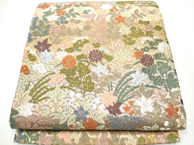 平和屋着物●六通柄袋帯　唐織　草花文　金糸　正絹　逸品　CAAX7590hy