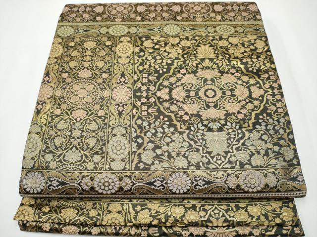 平和屋着物●西陣織　陰山織物謹製　箔屋清兵衛　六通柄袋帯　横段花唐草文　金糸　正絹　逸品　CAAX7591hy