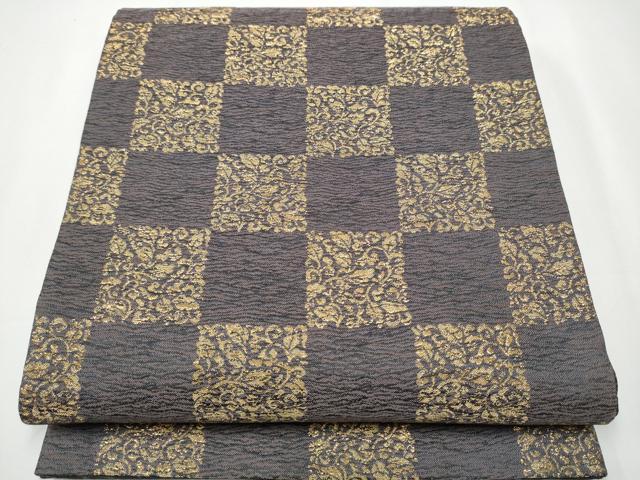 平和屋着物●両面　六通柄袋帯　市松唐草文　金糸　正絹　逸品　CAAX7592hy
