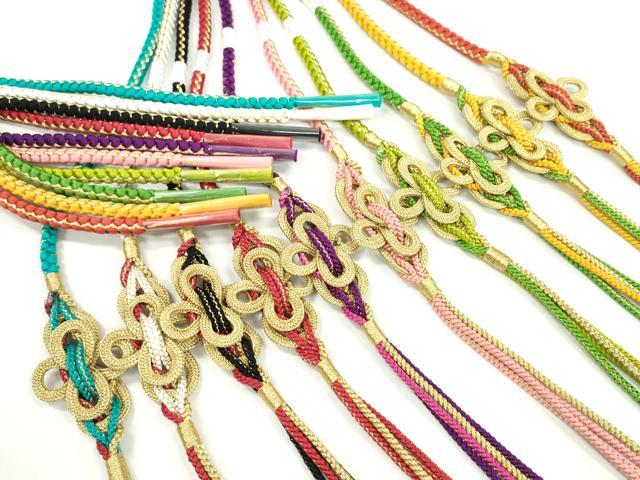 平和屋着物●和装小物　振袖用飾り付き帯締め１０本セット　飾り結び　金糸　切り房　逸品　未使用　CAAX8023ju