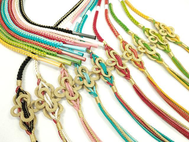 平和屋着物●和装小物　振袖用飾り付き帯締め１０本セット　飾り結び　金糸　切り房　逸品　未使用　CAAX8035ju