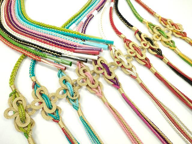 平和屋着物●和装小物　振袖用飾り付き帯締め１０本セット　飾り結び　金糸　切り房　逸品　未使用　CAAX8040ju