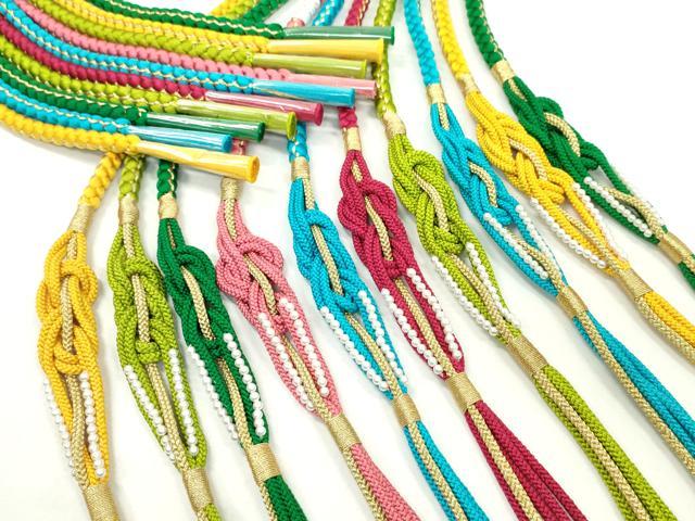 平和屋着物●和装小物　振袖用飾り付き帯締め１０本セット　パール　金糸　切り房　逸品　未使用　CAAX8063ju