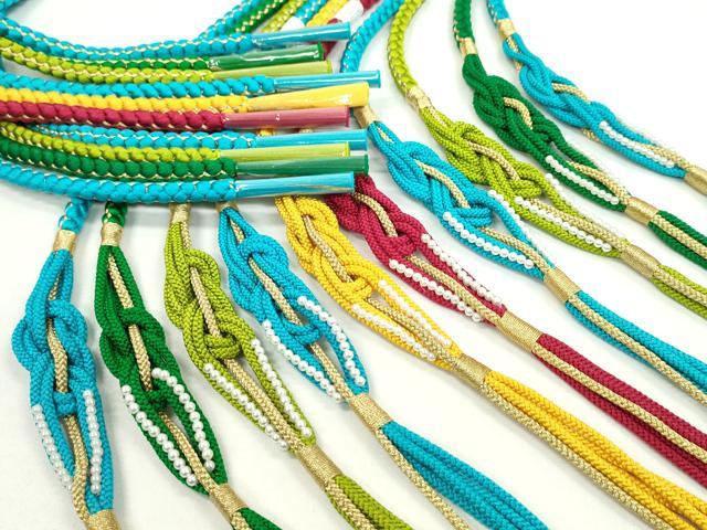 平和屋着物●和装小物　振袖用飾り付き帯締め１０本セット　パール　金糸　切り房　逸品　未使用　CAAX8070ju