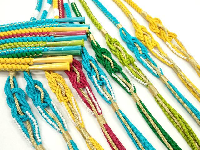 平和屋着物●和装小物　振袖用飾り付き帯締め１０本セット　パール　金糸　切り房　逸品　未使用　CAAX8074ju