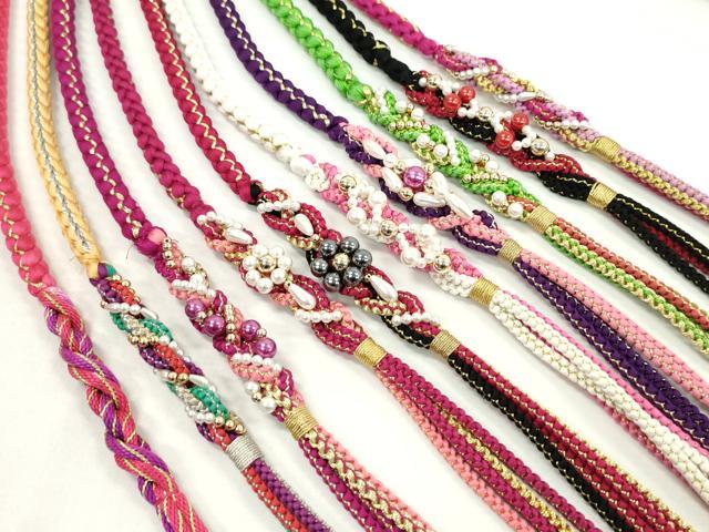 平和屋着物●和装小物　振袖用飾り付き帯締め１０本セット　パール　花　金糸　逸品　CAAX8190ju