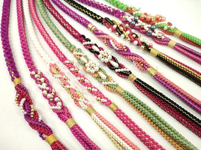 平和屋着物●和装小物　振袖用飾り付き帯締め１０本セット　パール　花　金糸　逸品　CAAX8193ju