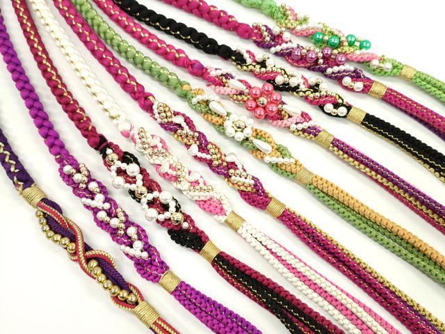 平和屋着物●和装小物　振袖用飾り付き帯締め１０本セット　パール　花　ハート　金糸　逸品　CAAX8197ju