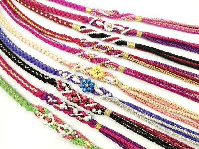 平和屋着物●和装小物　振袖用飾り付き帯締め１０本セット　パール　花　金銀糸　逸品　CAAX8201ju