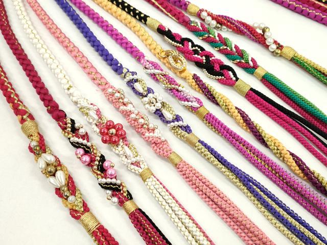 平和屋着物●和装小物　振袖用飾り付き帯締め１０本セット　パール　花　金銀糸　逸品　CAAX8202ju