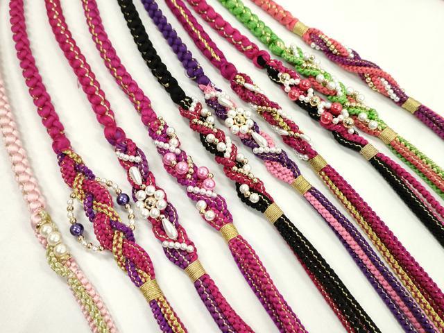 平和屋着物●和装小物　振袖用飾り付き帯締め１０本セット　パール　花　金糸　逸品　CAAX8204ju
