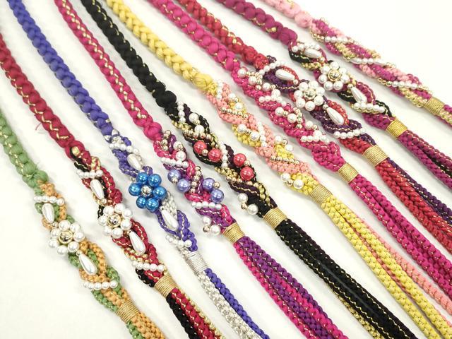 平和屋着物●和装小物　振袖用飾り付き帯締め１０本セット　パール　花　金銀糸　逸品　CAAX8206ju