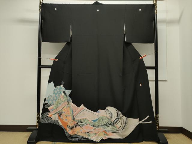 平和屋着物●十日町　加賀草木友禅の第一人者　田村哲彦　黒留袖　人物文　正絹　逸品　CAAX8536dy