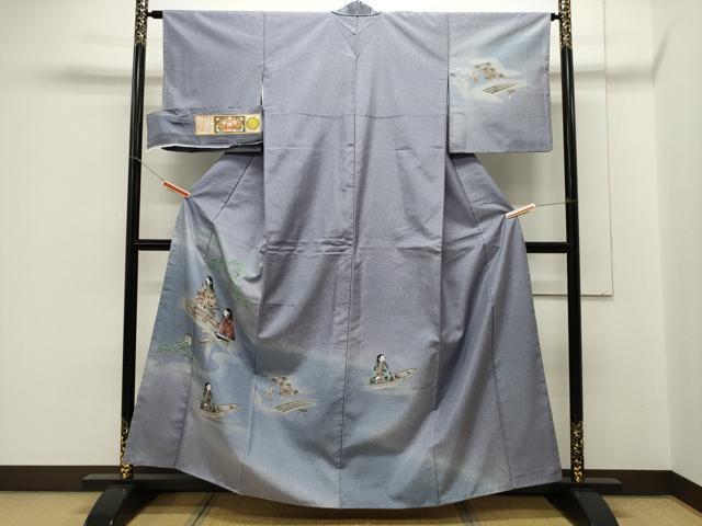 平和屋着物●訪問着　本場縞大島紬　人物風景文　金彩　豊星織物謹製　証紙付き　正絹　逸品　CAAX8540dy