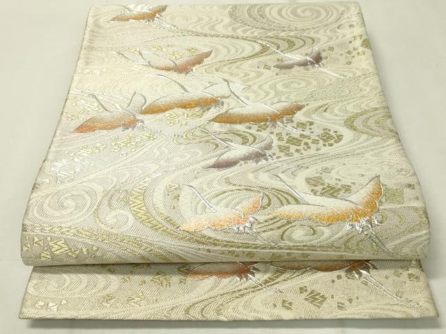 平和屋着物●西陣　金彩友禅　卓越技能者・名工・和田光正　太鼓柄袋帯　流水飛鶴文　金銀糸　正絹　逸品　CAAX8644dy