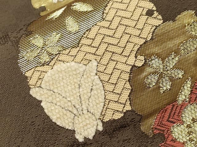 平和屋着物○六通柄袋帯 雪輪兎花文 金糸 正絹 逸品 未