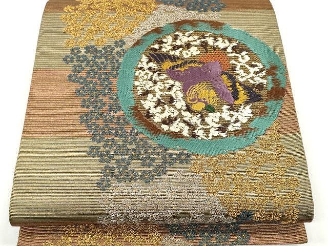 平和屋着物●両面　六通柄袋帯　唐織　東天紅　金銀糸　正絹　逸品　CAAX9213yk