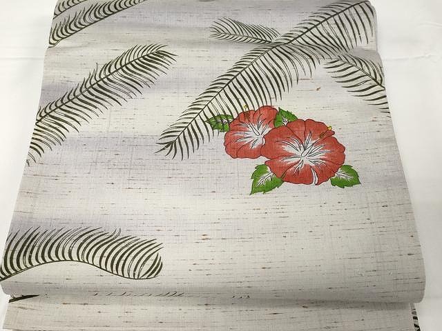 平和屋着物●太鼓柄袋帯　ぜんまい紬　ハイビスカス　正絹　逸品　未使用　CAAX9215yk