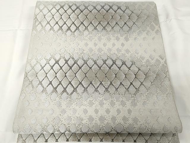 平和屋着物●両面　全通柄袋帯　横段吉祥文　銀糸　正絹　逸品　CAAX9216yk