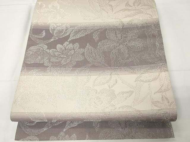 平和屋着物●全通総柄袋帯　花・しゃなり　銀糸　正絹　逸品　CAAX9217yk