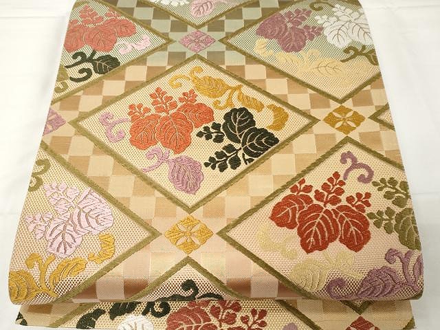 平和屋着物●六通柄袋帯　唐織　菱花唐草文　金糸　正絹　逸品　CAAX9223yk