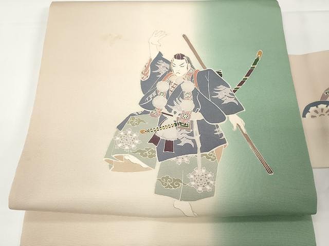 平和屋着物●塩瀬　九寸名古屋帯　人物文　歌舞伎　正絹　逸品　CAAX9232yk