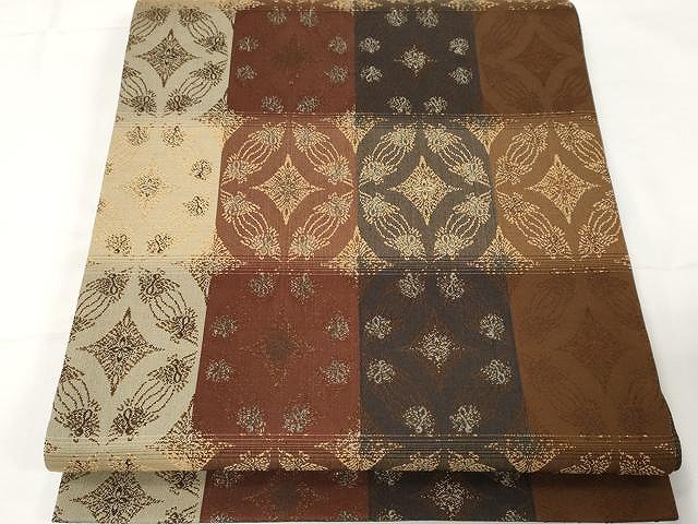 平和屋着物●両面　全通柄袋帯　市松吉祥文　正絹　逸品　CAAX9239yk