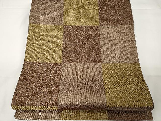 平和屋着物●六通柄袋帯　市松文　金糸　正絹　逸品　CAAX9241yk