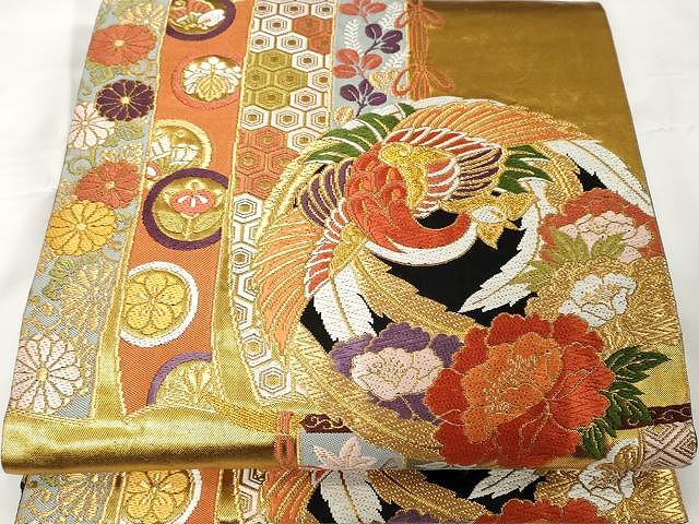 平和屋着物●六通柄袋帯　内裏乃四季紋　黒地　金糸　正絹　逸品　CAAX9248yk