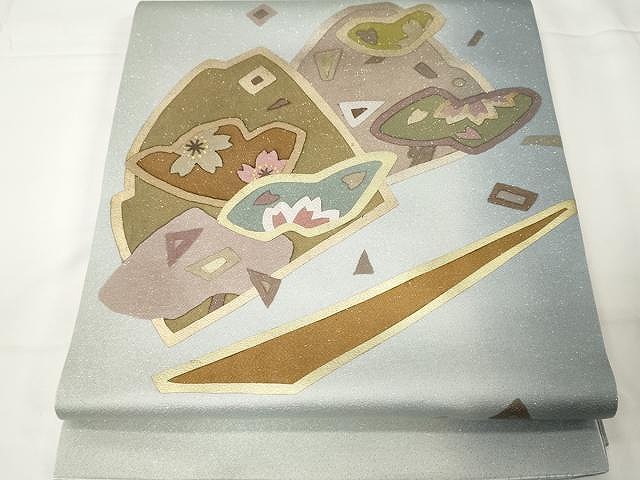 平和屋着物●六通柄袋帯　舞花文　銀通し地　正絹　逸品　CAAX9251yk