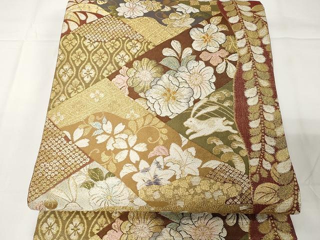 平和屋着物●六通柄袋帯　跳兎　舞花文　金銀糸　正絹　逸品　CAAX9252yk