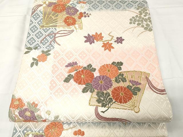平和屋着物●六通柄袋帯　唐織錦　絵扇小花文　正絹　逸品　CAAX9257yk