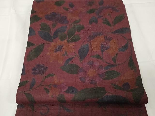 平和屋着物●六通柄袋帯　紬地　枝花文　正絹　逸品　CAAX9267yk