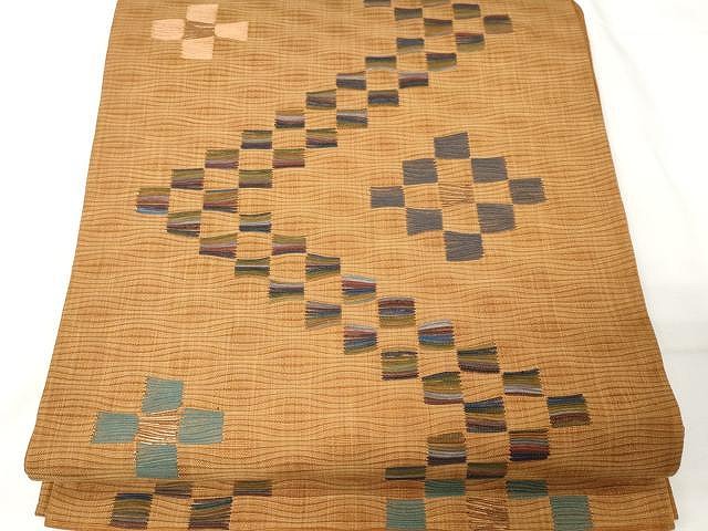 平和屋着物●六通柄袋帯　紬地　吉祥文　金糸　正絹　逸品　CAAX9269yk