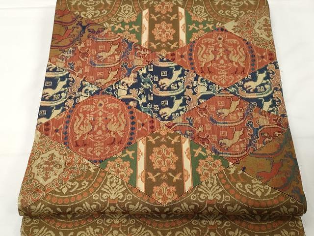 平和屋着物●太鼓柄袋帯　切嵌　正倉院対鳳円文錦　正絹　逸品　CAAX9272yk