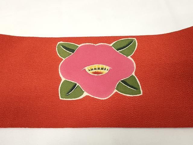 平和屋着物○九寸名古屋帯 型染め 舞椿文 鬼しぼ縮緬