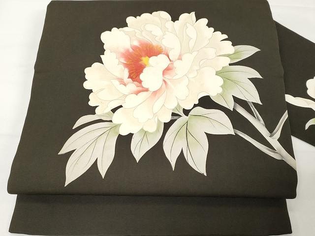 平和屋着物●塩瀬　九寸名古屋帯　枝花文　黒地　金彩　正絹　逸品　CAAX9302yk