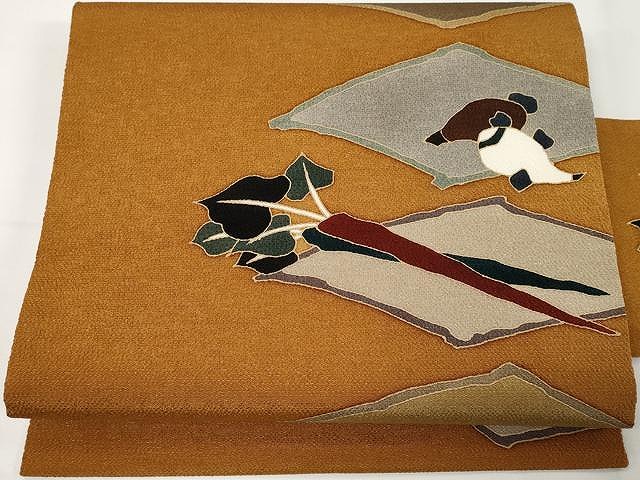 平和屋着物●九寸名古屋帯　成物　金彩　鬼しぼ縮緬　正絹　逸品　CAAX9306yk