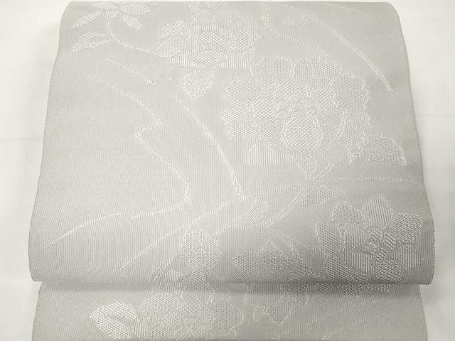 平和屋着物●爪＆#25620；き本綴れ　八寸名古屋帯　枝花文　灰黄緑色　正絹　逸品　CAAX9323yk