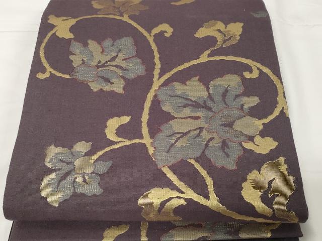 平和屋着物●六通柄袋帯　紬地　花唐草文　金糸　正絹　逸品　CAAX9329yk