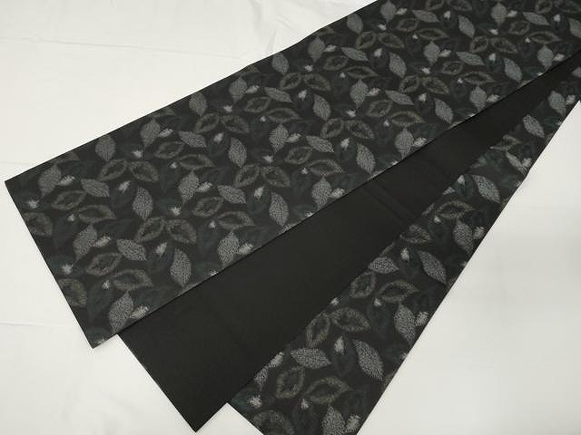平和屋着物●全通柄袋帯　舞葉文　黒地　正絹　逸品　未使用　CAAX9336yk