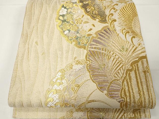 平和屋着物●六通柄袋帯　輝金錦　雪輪重ね花文　金銀糸　正絹　逸品　CAAX9337yk