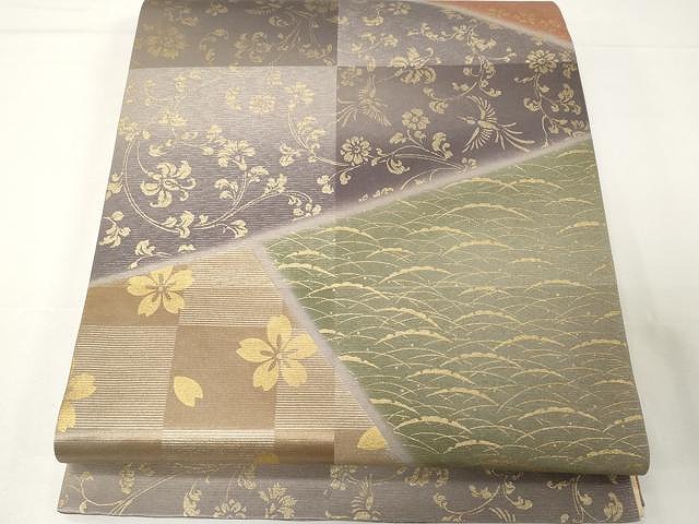 平和屋着物●善之助　着物ブランド　一期一会　六通柄袋帯　切嵌花鳥文　金彩　正絹　逸品　CAAX9338yk