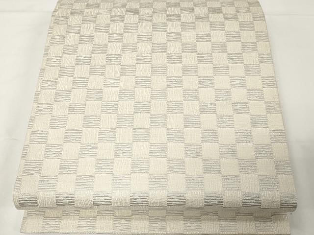 平和屋着物●全通柄袋帯　格子柄　銀糸　正絹　逸品　CAAX9344yk