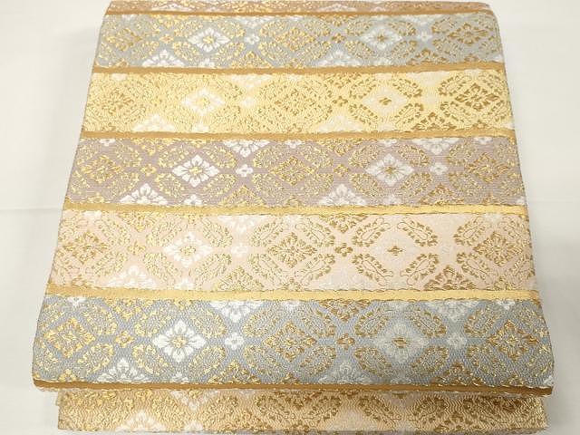 平和屋着物●六通柄袋帯　横段花文　引箔綴　金糸　正絹　逸品　CAAX9357yk