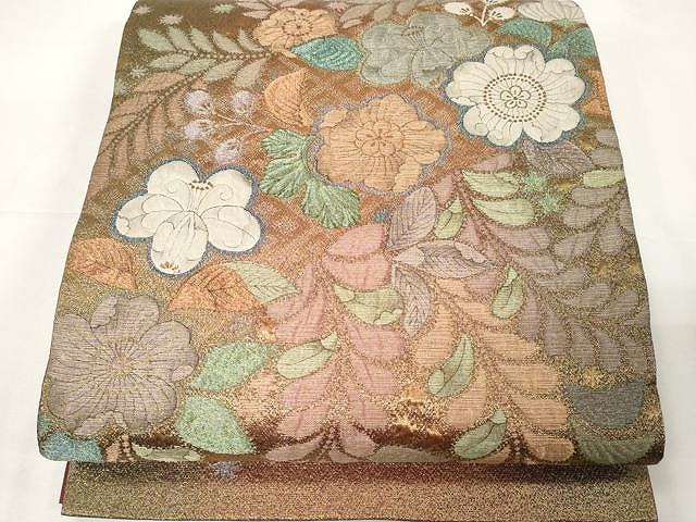 平和屋着物●太鼓柄袋帯　ふくれ織　辻が花　金糸　正絹　逸品　CAAX9363yk